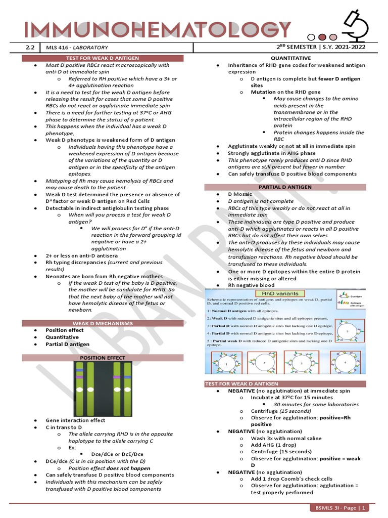 2.2 - Weak D Antigen | PDF | Clinical Pathology | Histology