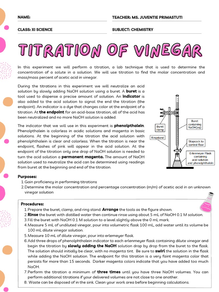 Titration of Vinegar Experiment | PDF | Titration | Chemistry