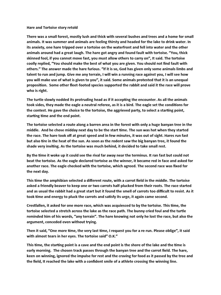 Hare and Tortoise Story Retold | PDF