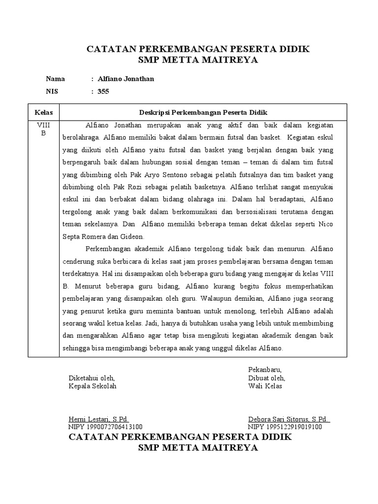 Catatan Perkembangan Peserta Didik | PDF