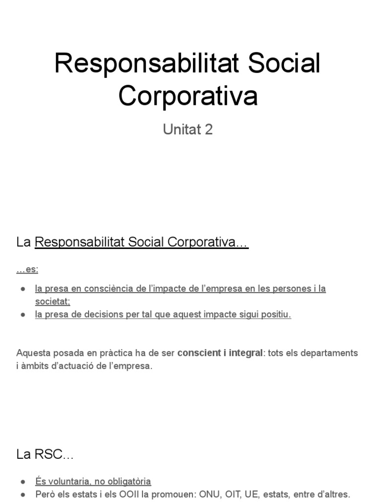 Unitat 2 Responsabilitat Social Corporativa | PDF