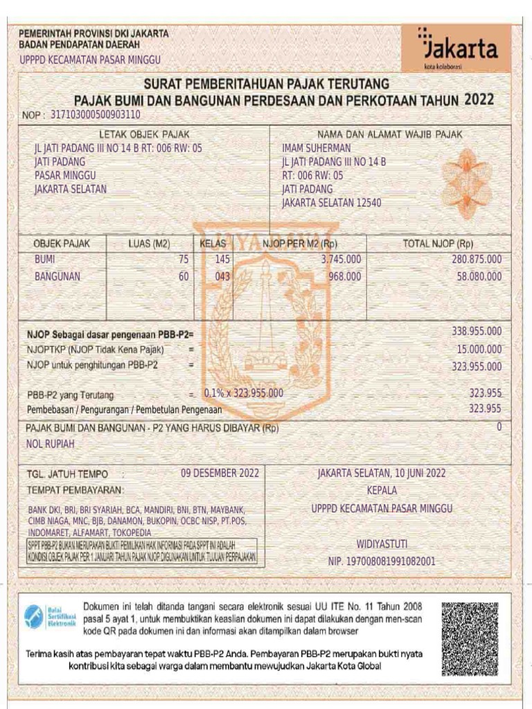 SPPT PBB Imam 2022 | PDF