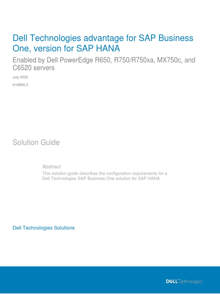 Dell Technologies Advantage For SAP Business One, Version For SAP HANA ...