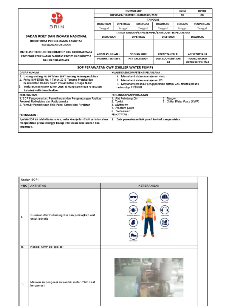 SOP Perawatan Chiller Water Pump CWP | PDF | Teknologi & Rekayasa