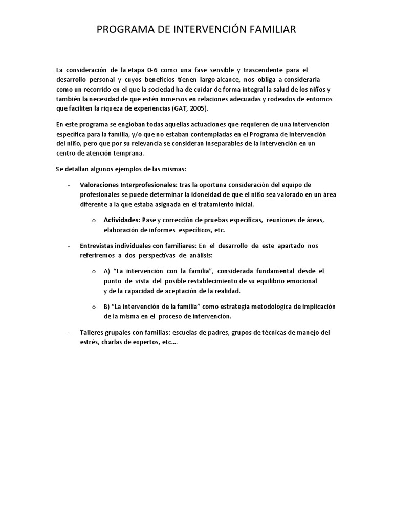 PROGRAMA DE iNTERVENCIÓN FAMILIAR | PDF