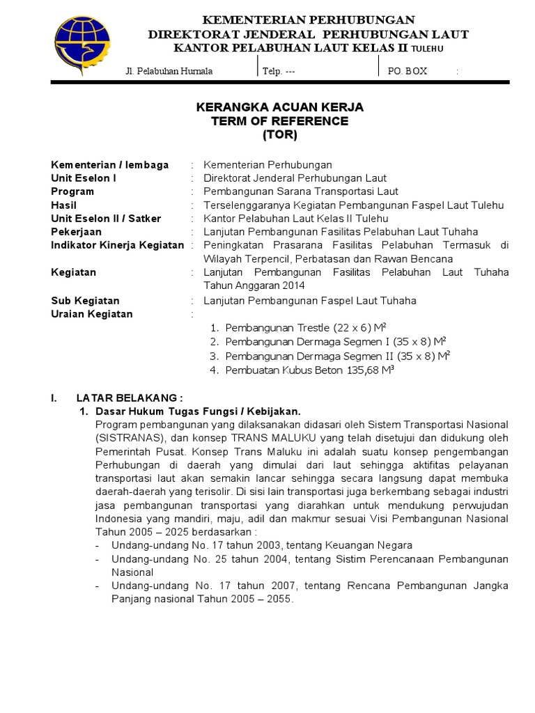 Kerangka Acuan Kerja | PDF