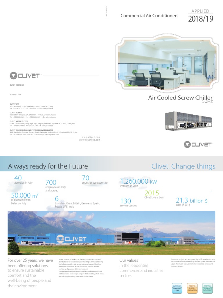 Clivet Air Cooled Screw Chillers Overview | PDF | Heat Exchanger | Engineering Thermodynamics