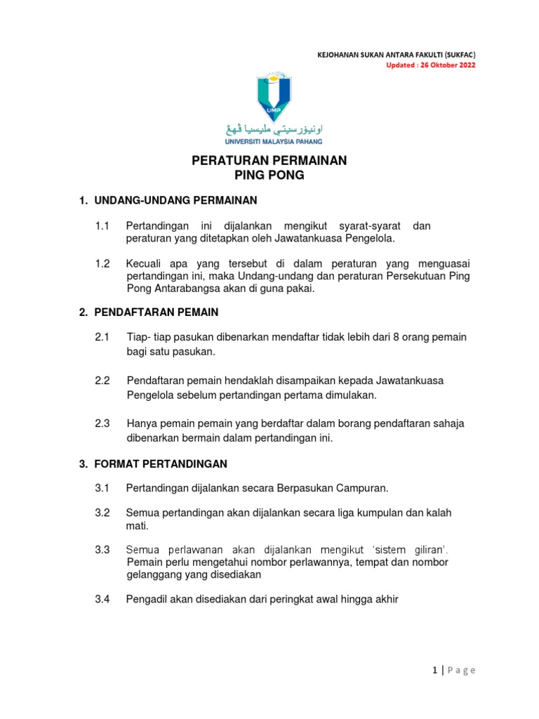 Peraturan Permainan Ping Pong Pdf
