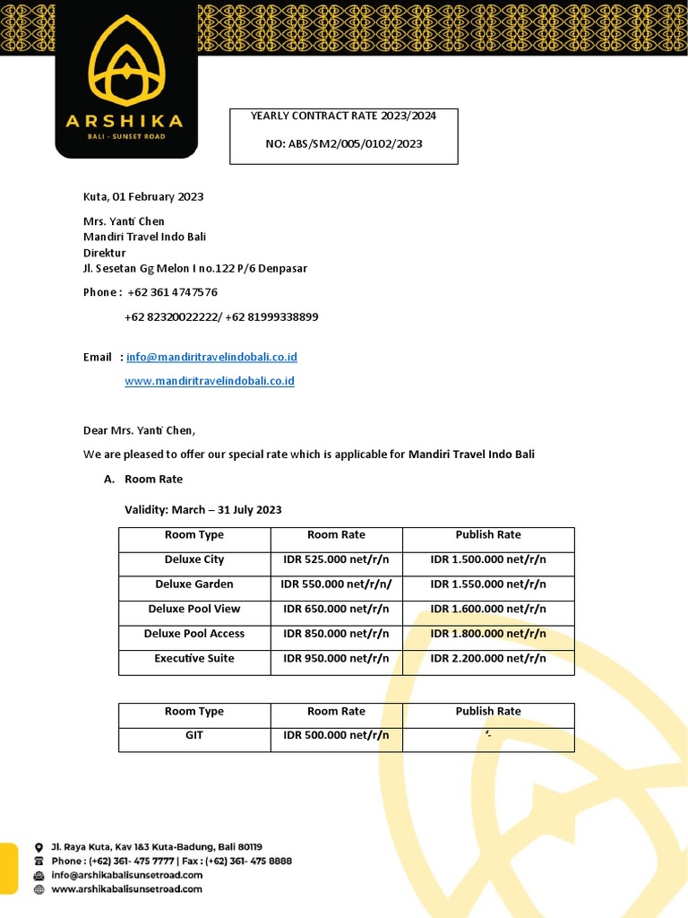Contract Rate Mandiri Travel Indo #005 | PDF | Economies | Money