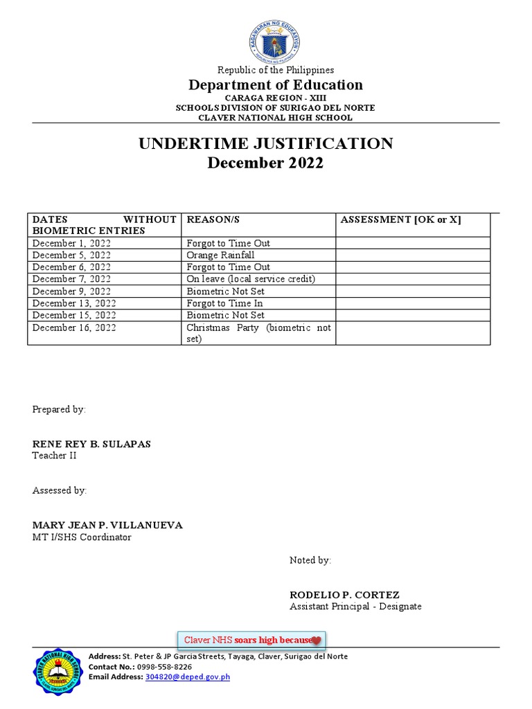 Undertime Justification | PDF | Philippines
