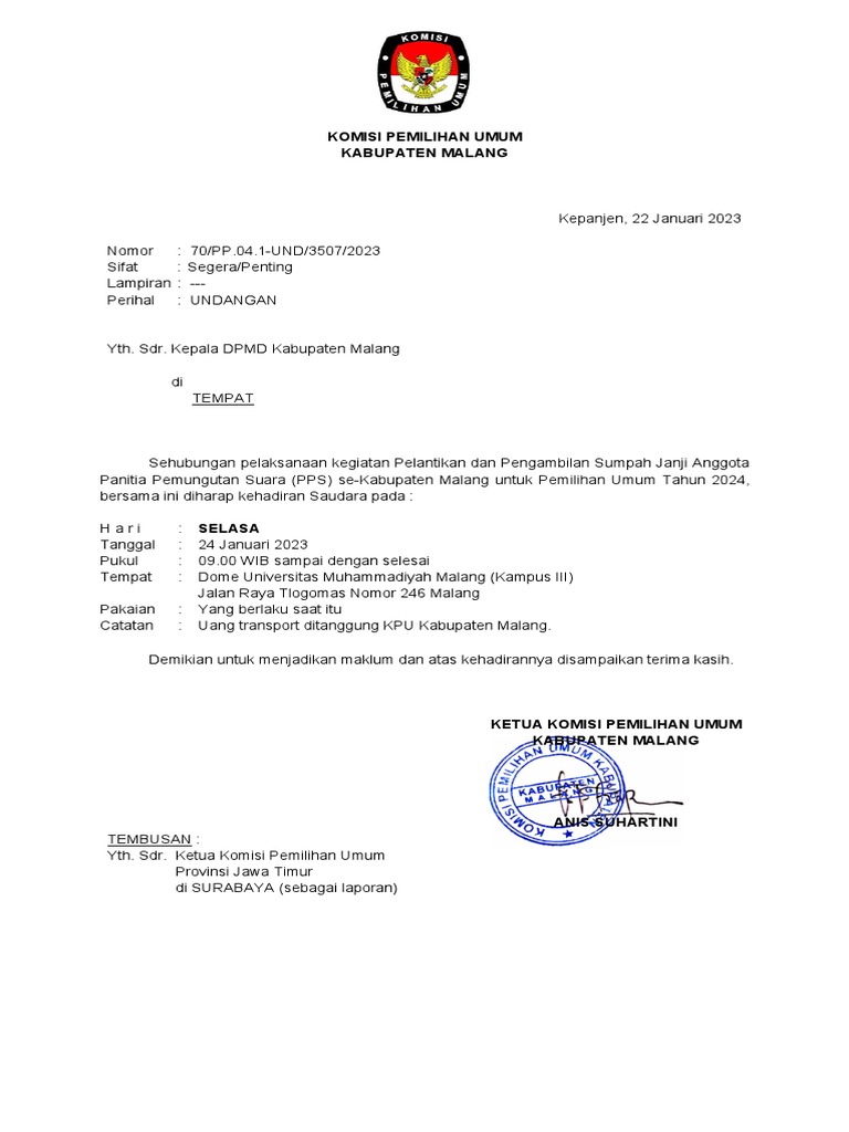 Undangan Pelantikan PPS Kabupaten Malang | PDF