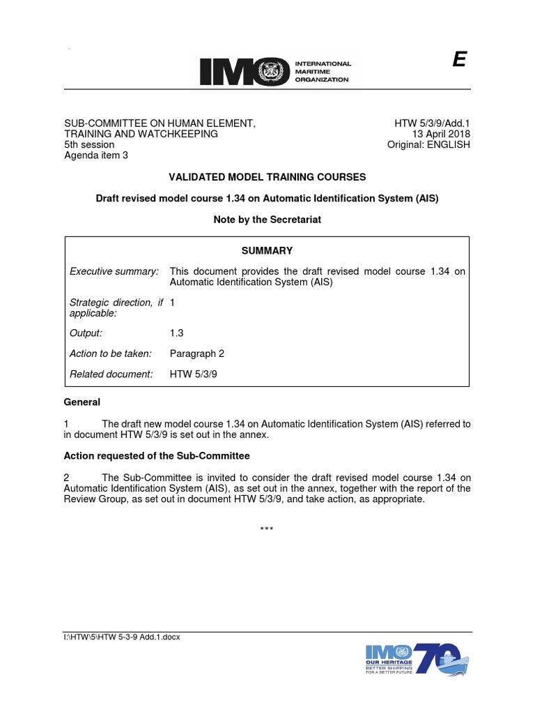 Automatic Identification Systems (AIS) - IMO Model Course 1.34 (2018) | PDF | Educational Assessment