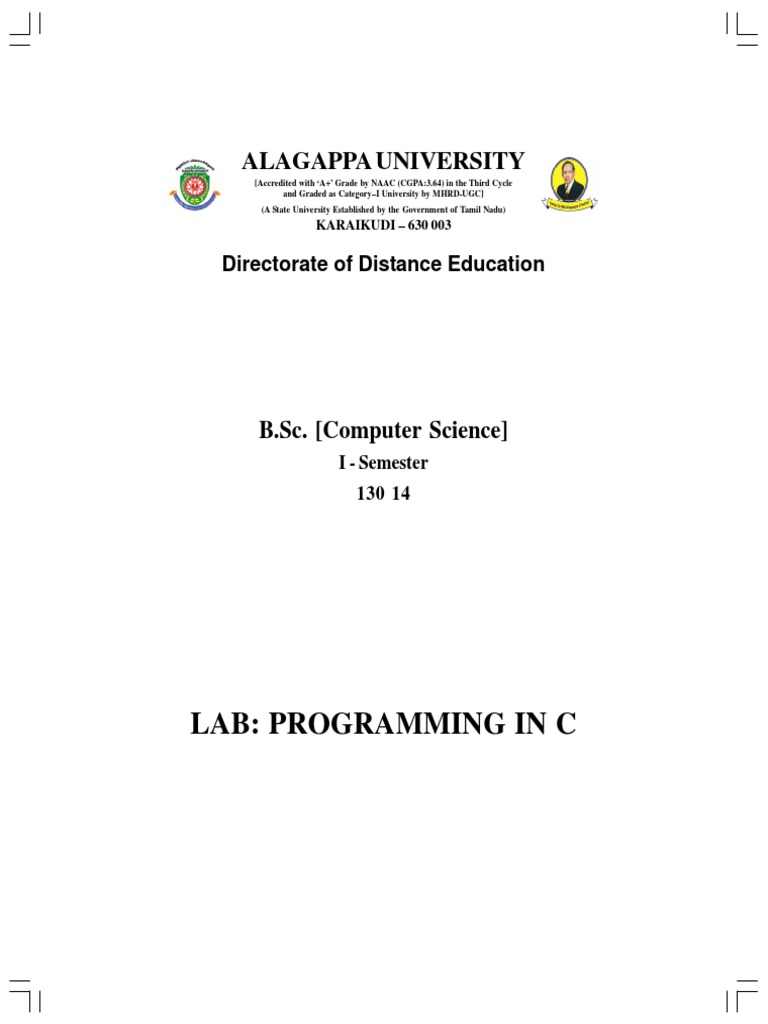 Ug B Sc Computer Science 130 14 Lab Programming In C Pdf C Programming Language