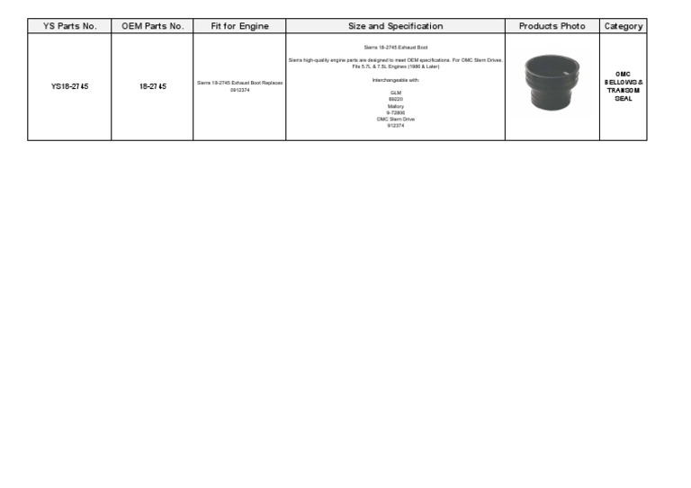 Omc Bellows & Transom Seal | PDF
