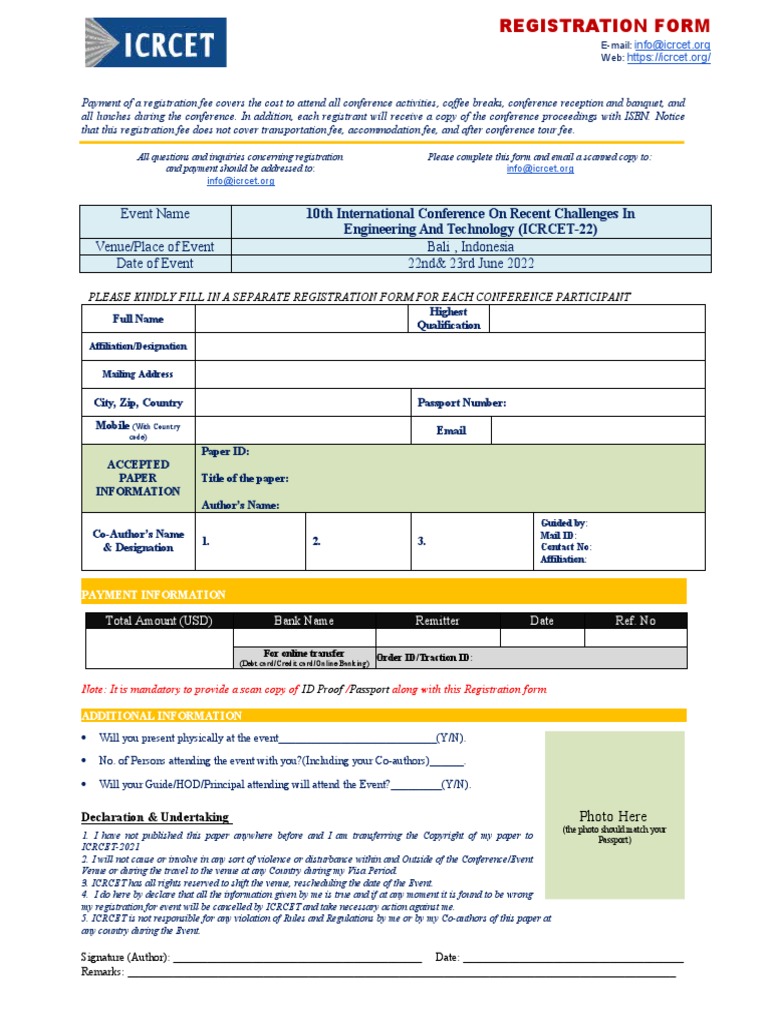 Icrcet Registration Form (2022) | PDF | Credit Card | Fee