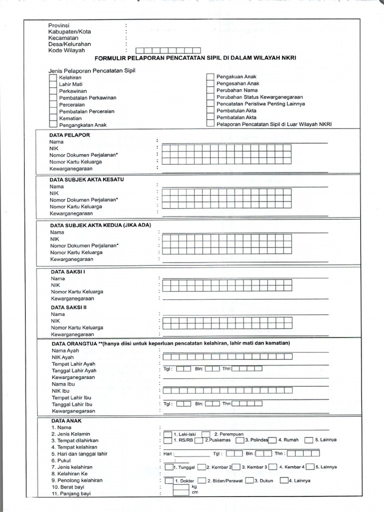 Formulir Akta Lahir - 0001 | PDF