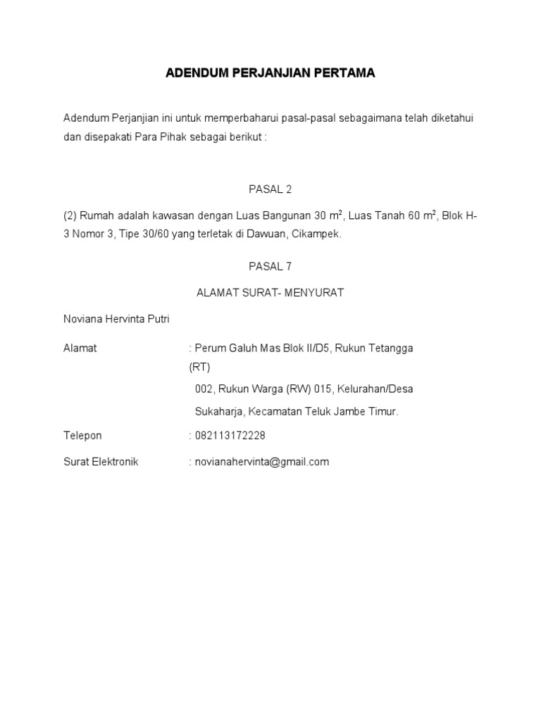 Adendum Perjanjian Pertama | PDF