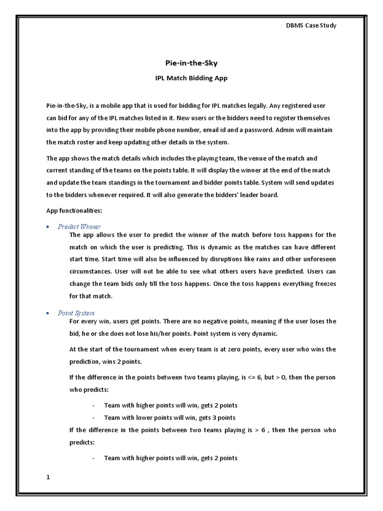 DBMS Case Study IPL Pie in The Sky v2 | PDF | Databases | Table (Database)