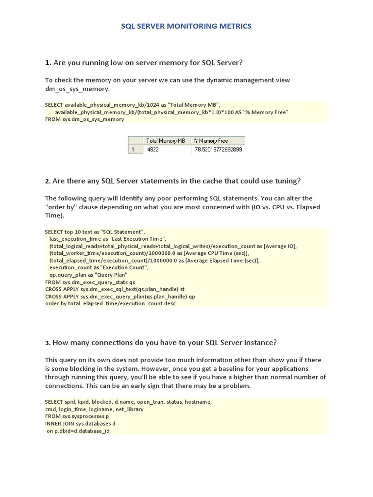 SQL Server Monitoring Metrics | PDF