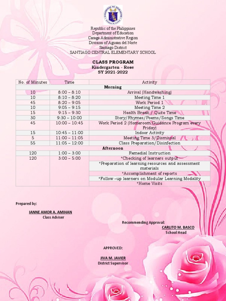 Class Program Kindergarten | PDF | Teaching | Pedagogy Class Program Kindergarten | PDF | Teaching | Pedagogy