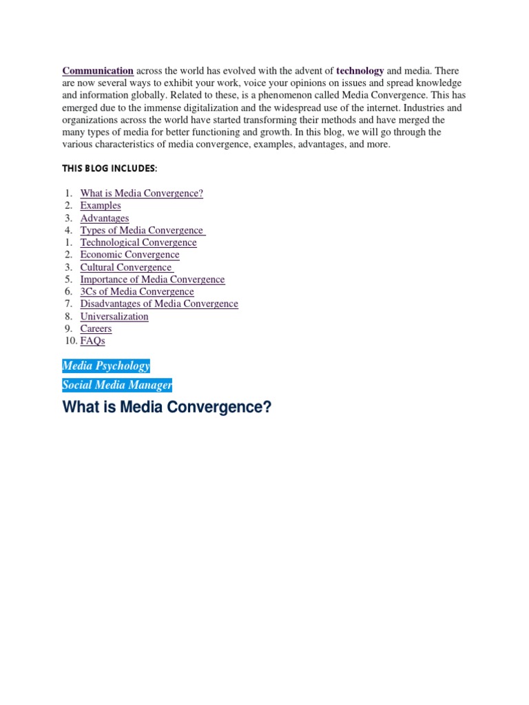 Media Convergence | PDF | Technological Convergence | Mass Media