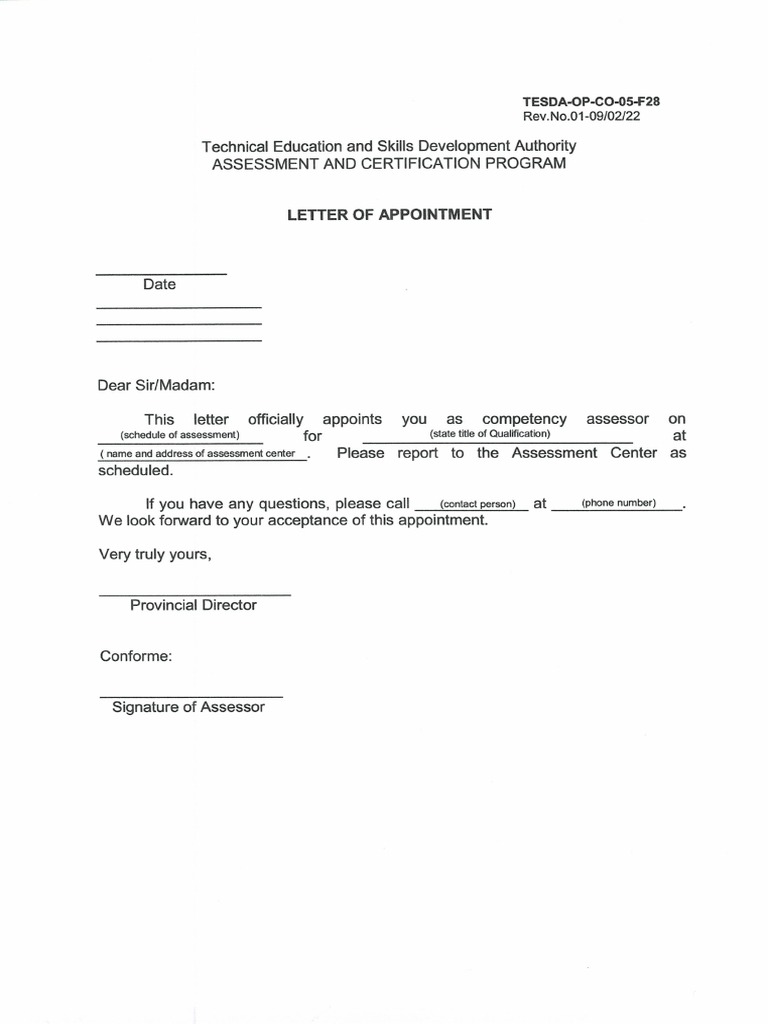 Letter of Appointment Assessor | PDF