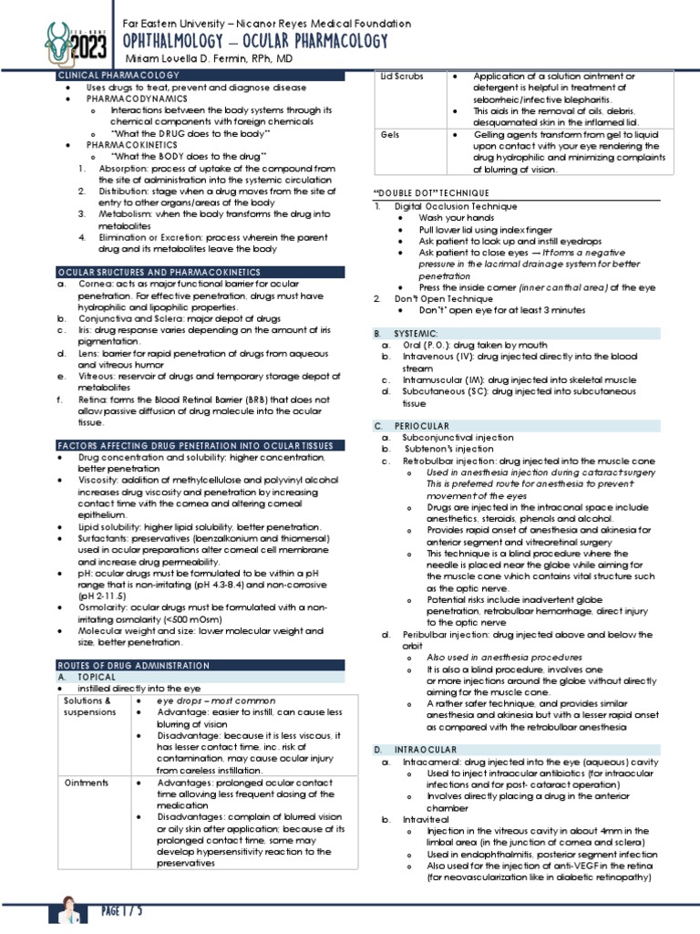 Ocular Pharmacology - DR Fermin (2023) | PDF | Injection (Medicine ...