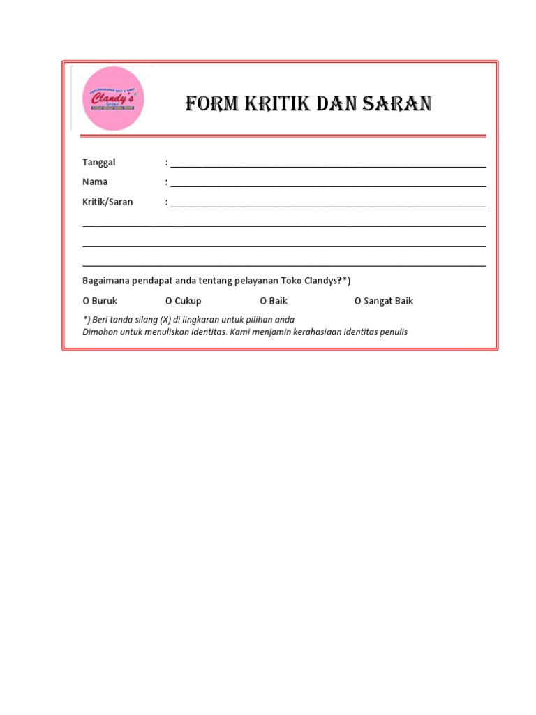 Form Kritik Dan Saran | PDF