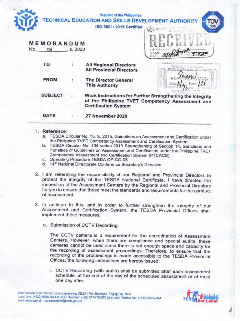 Memo 514 Work Instructions For Further Strengthening The Integrity of ...