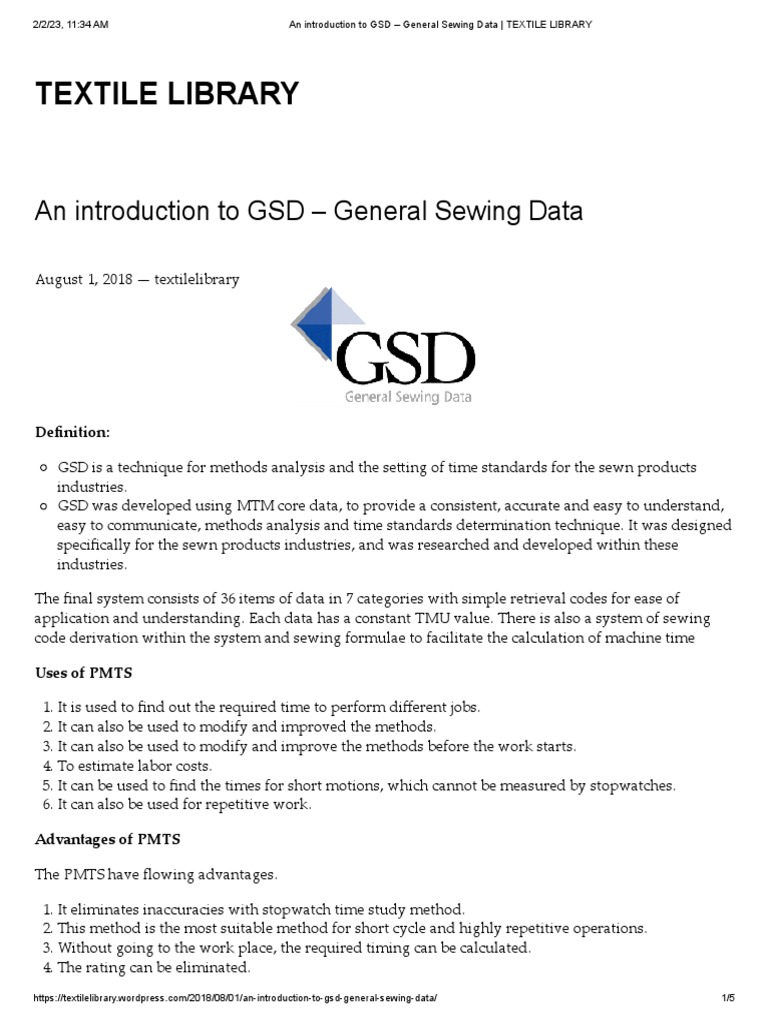 An Introduction To GSD - General Sewing Data - TEXTILE LIBRARY | PDF ...