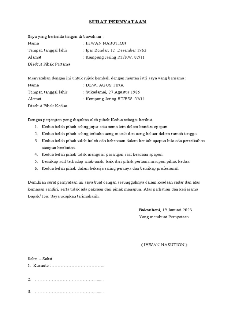 Surat Pernyataan Rujuk Pdf