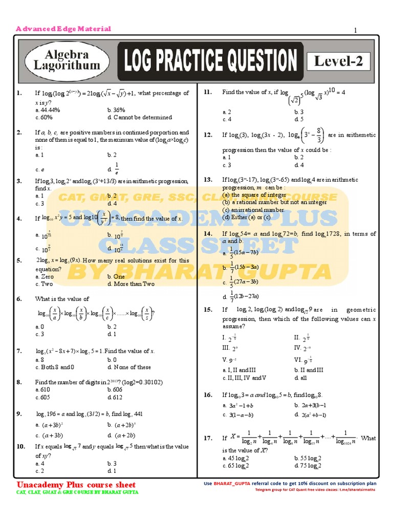 Logpracticesheetpart 2 | PDF | Logarithm | Complex Analysis