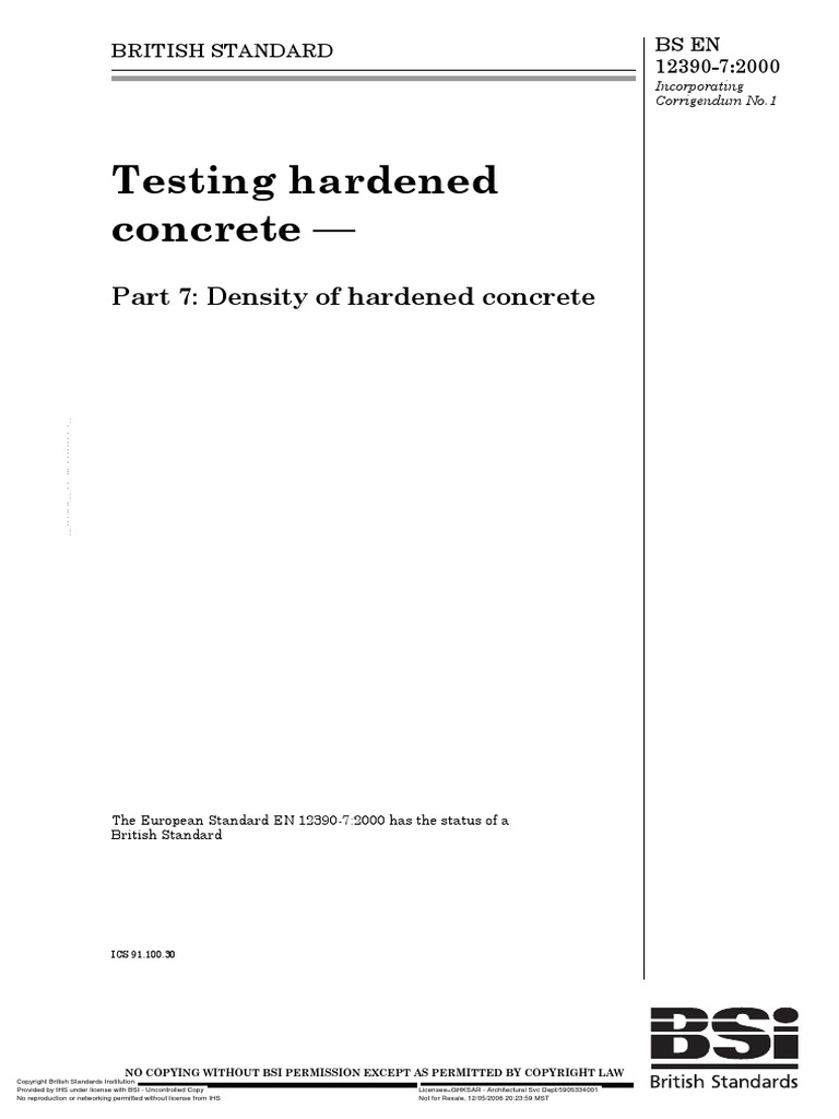 Bs en 12390 7 Testing Hardened Concrete Part 7 Density of Hardened ...
