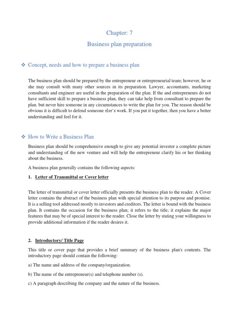 Chapter 7 (Business Plan) PDF | PDF | Entrepreneurship | Business Plan