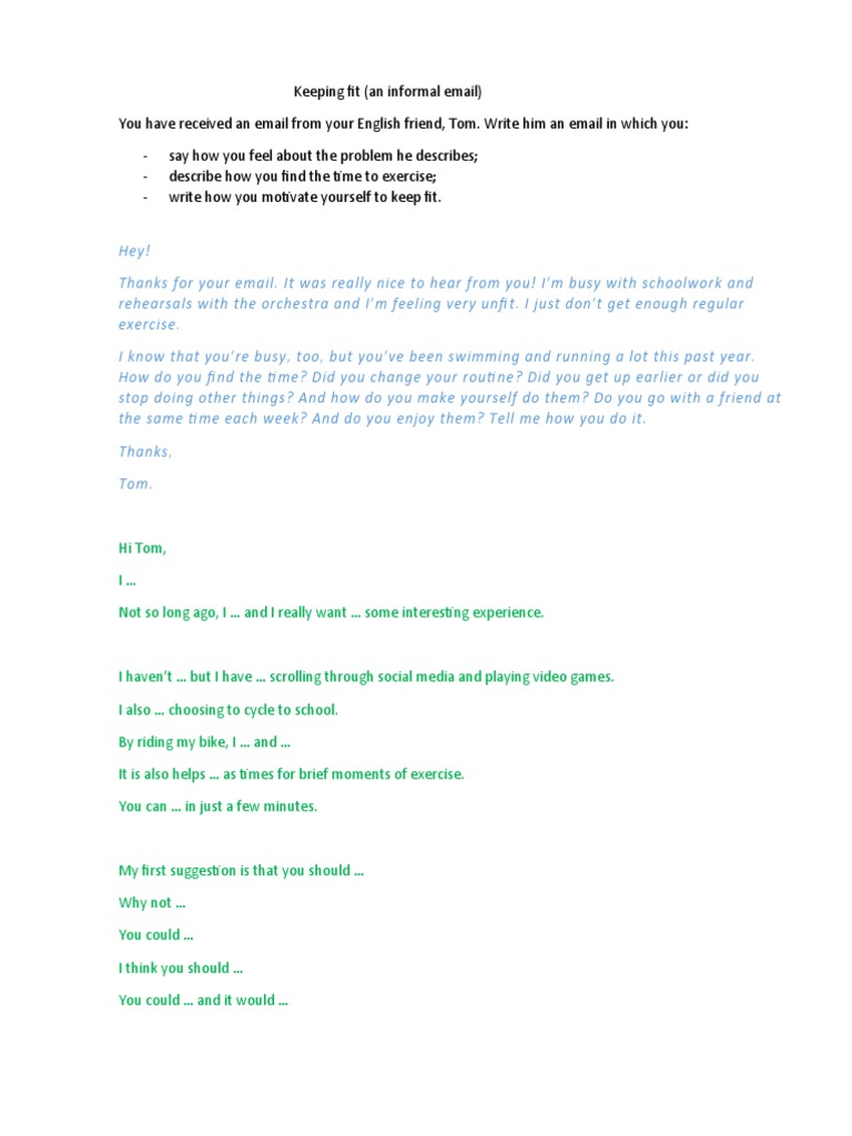 Keeping Fit (An Informal Email) | PDF | Self-Improvement | Lifestyle