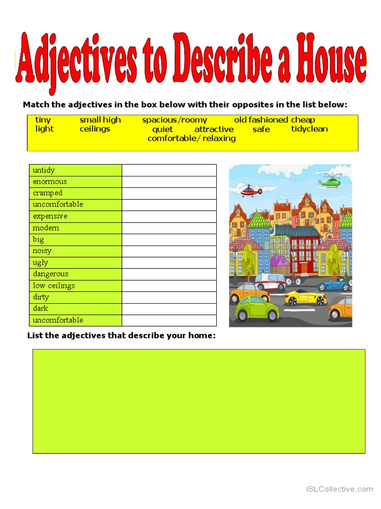 Adjectives To Describe A House Worksheet | PDF