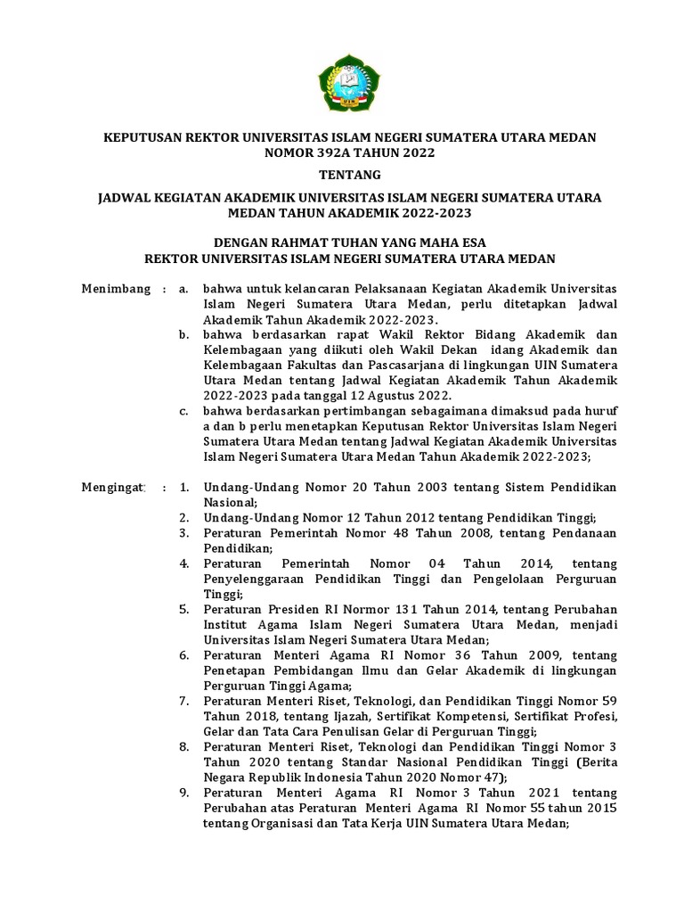 Jadwal Akademik Uin Sumut 2022 2023 Pdf