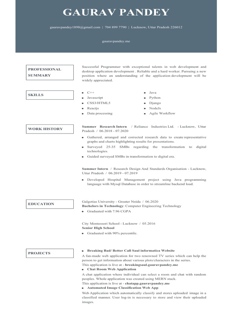 Gaurav Pandey Resume 14070af5 Pdf Application Software World Wide Web