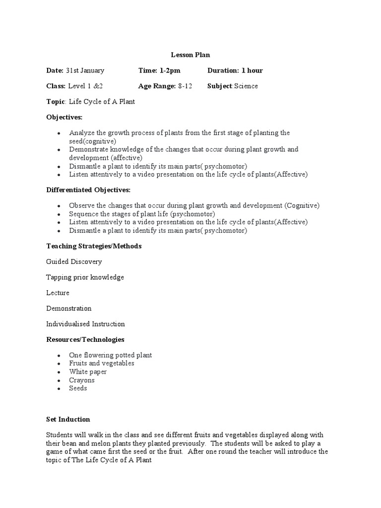 Lesson Plan Science | PDF | Plants | Lesson Plan