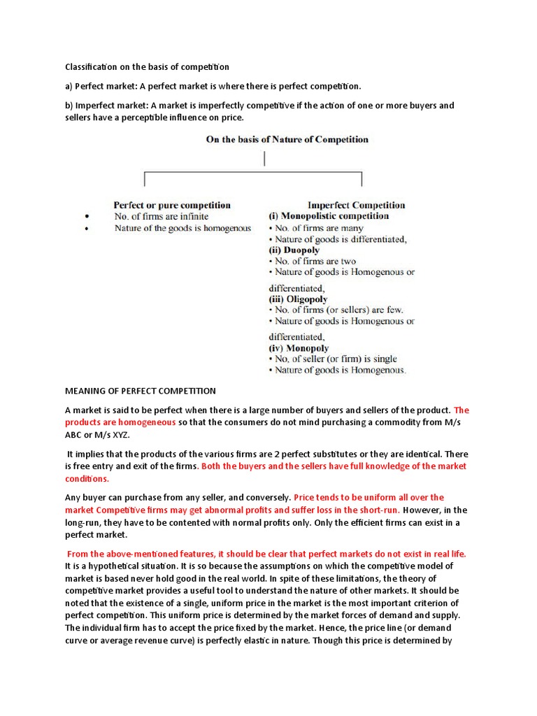 Perfectly Competitive Market - Assumptions | PDF