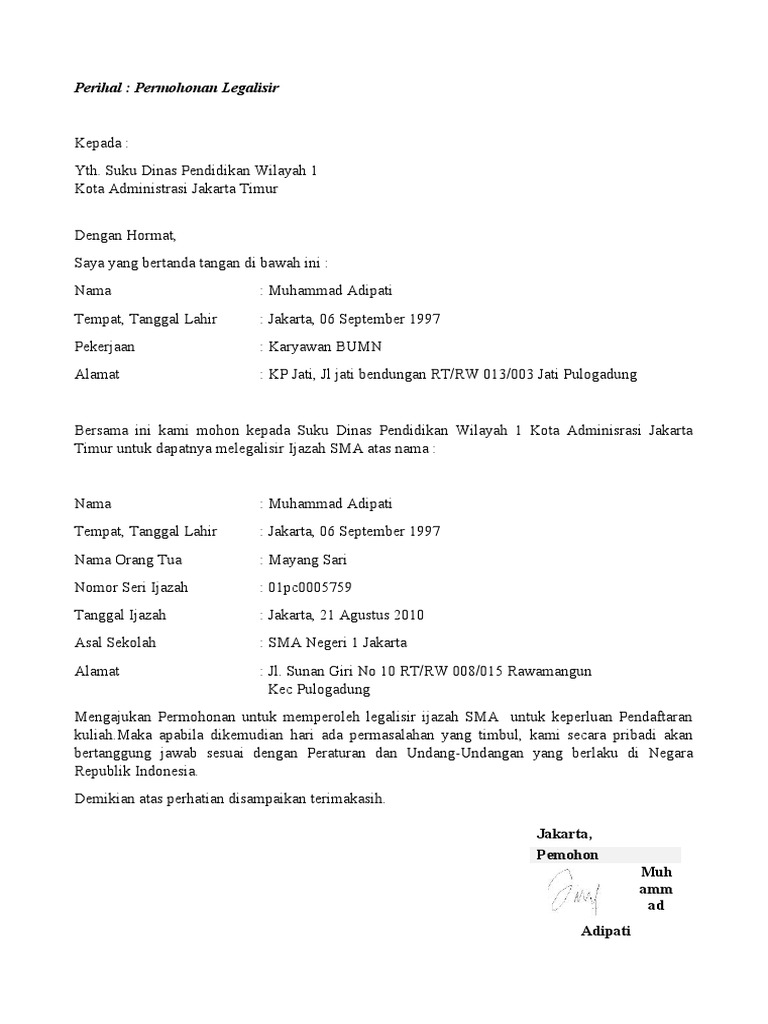 Template Surat Permohonan Legalisir | PDF