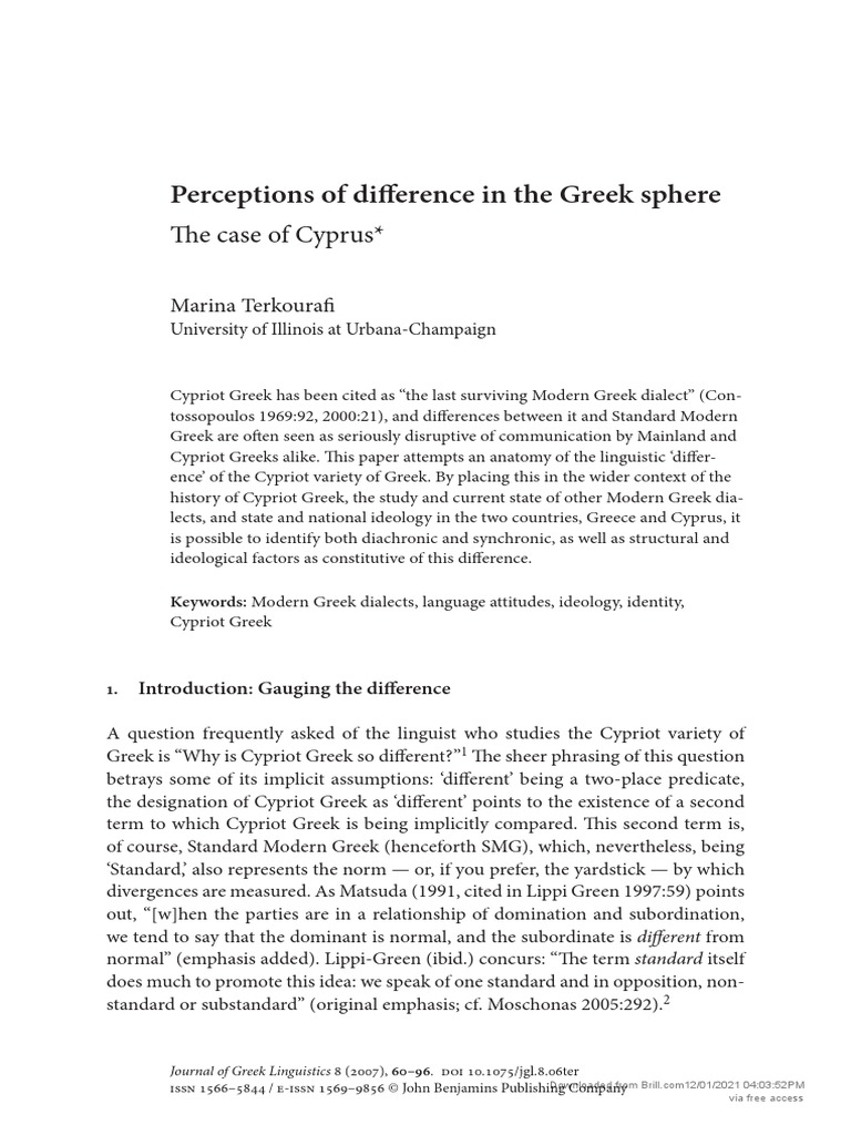 (15699846 - Journal of Greek Linguistics) Perceptions of Difference in ...