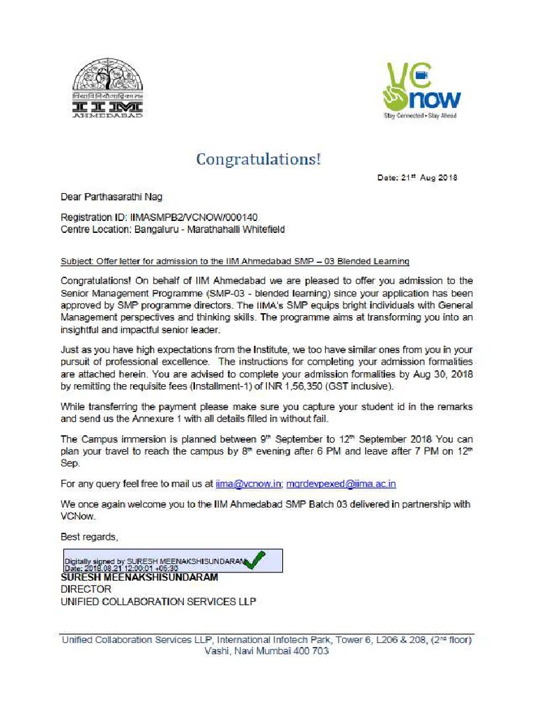 Acceptance Letter | PDF