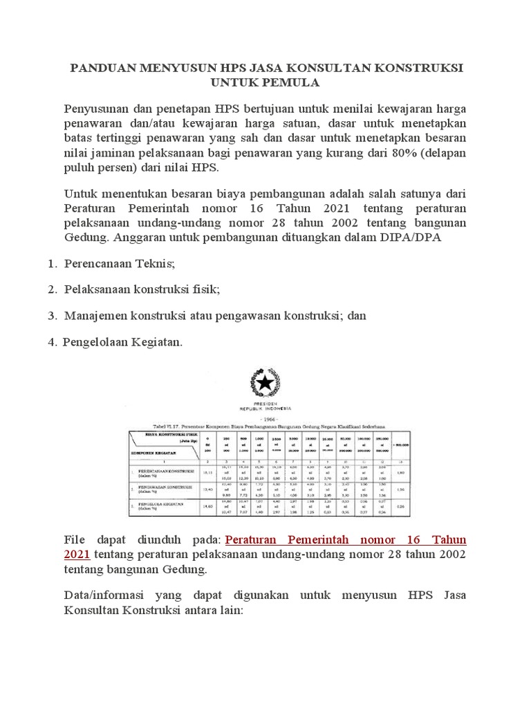 Panduan Penyusunan HPS Konsultan Konstruksi | PDF