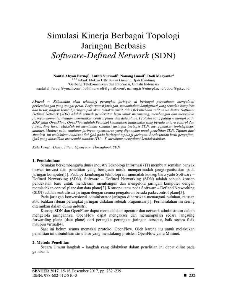 Simulasi Kinerja Berbagai Topologi Jaringan Berbasis Software Defined Network Sdn Pdf
