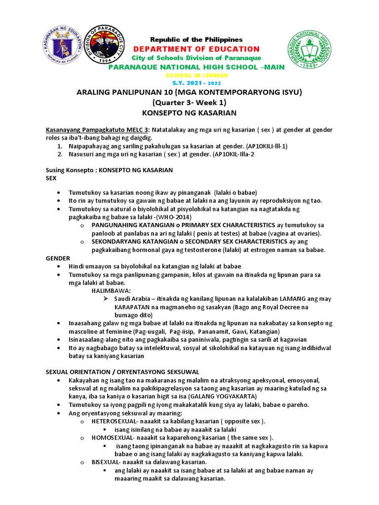 Konsepto NG Kasarian Las - Week 1 | PDF Konsepto NG Kasarian Las - Week 1 | PDF