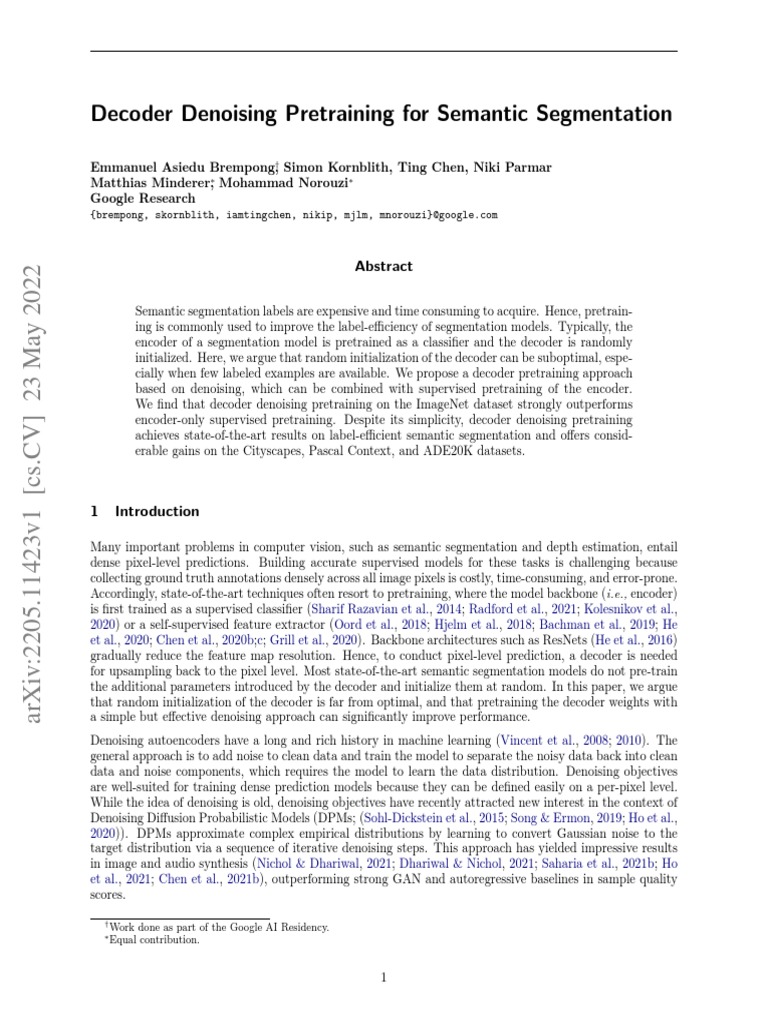 Denoising Pretraining for Segmentation | PDF