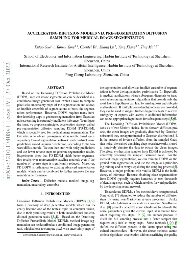 通过用于医学图像分割的预分割扩散采样加速扩散模型 | Download Free PDF | Image Segmentation | Normal Distribution