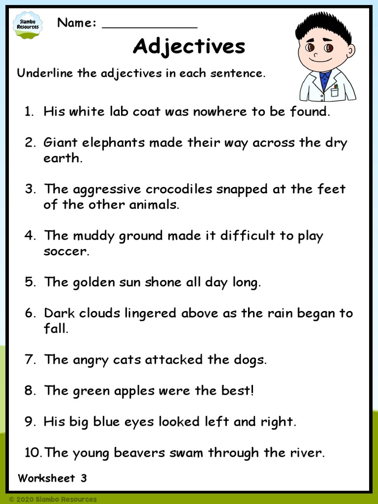 Grade 3 Adjectives Worksheet 3 | PDF