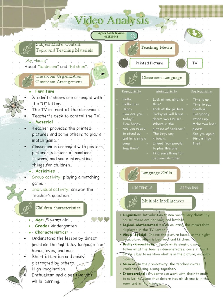 TEYL Midterm Test - Agnes Adela Irawan (7B) | PDF | Classroom ...